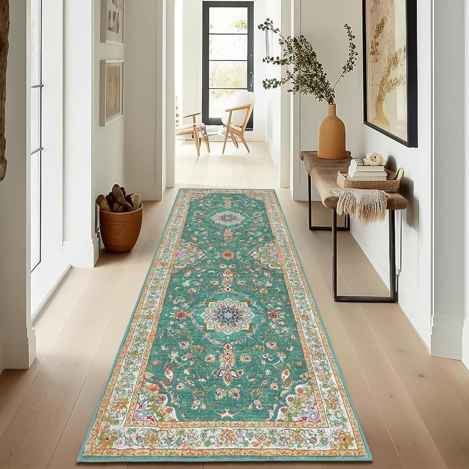 Enyhom Hallway Runner Rug, Green Non Slip Entrance Carpet Runner Long ...