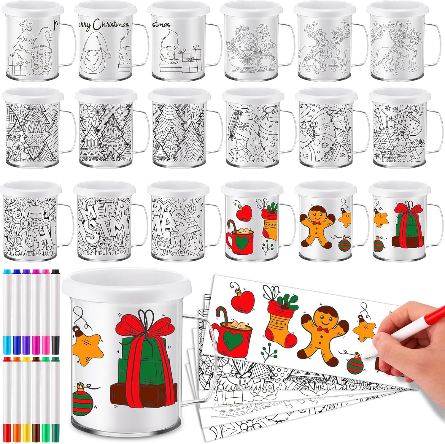 Amazon.com: Umigy 16 Set Christmas Color Your Own Mugs for Kids 10 oz ...