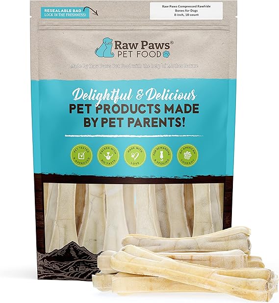 Amazon.com : Raw Paws Compressed Rawhide Bones for Dogs, 8-inch, 10 ...