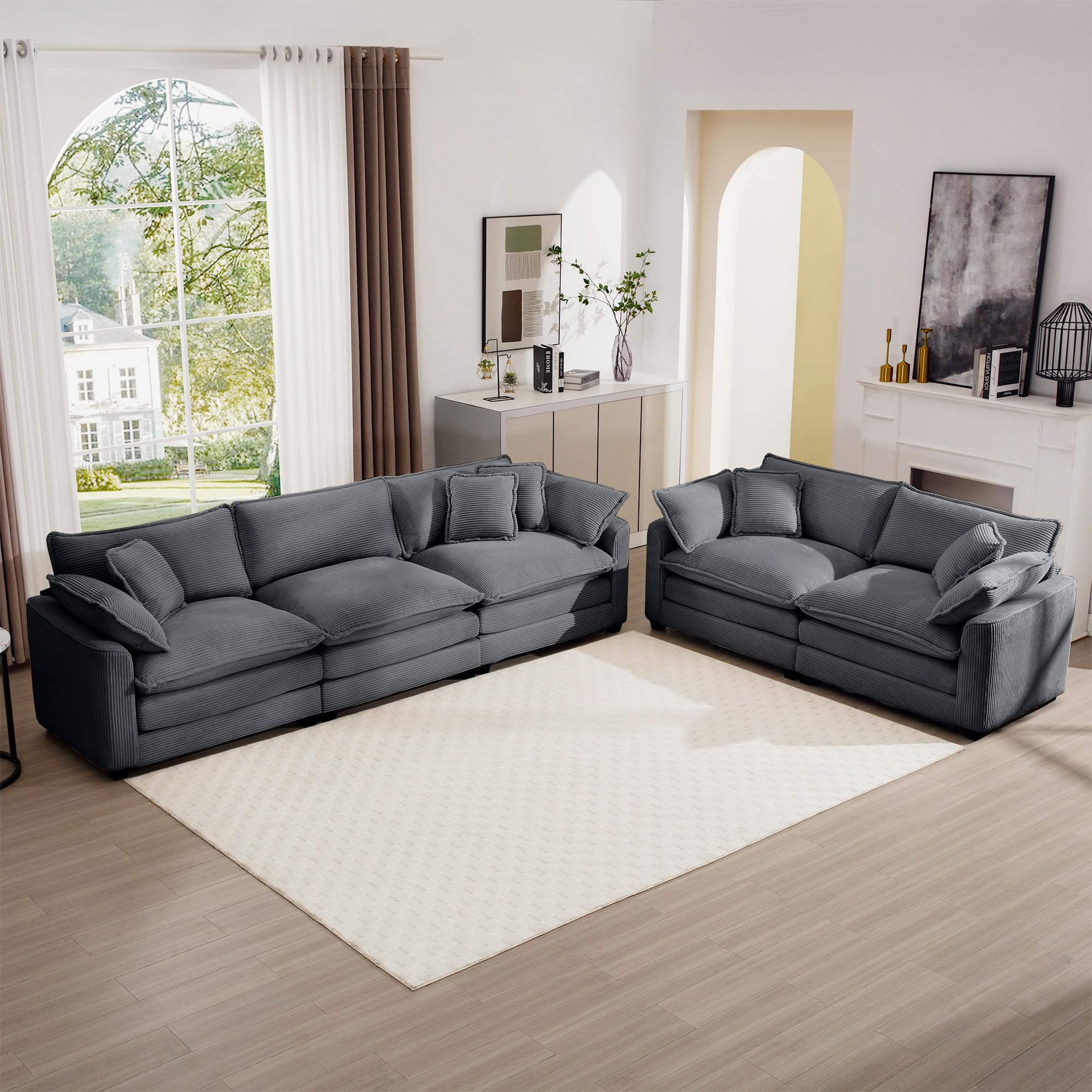 Amazon.com: mikibama Luxury 2 Piece Sofa Set, 3-Seater & Loveseat Couch ...