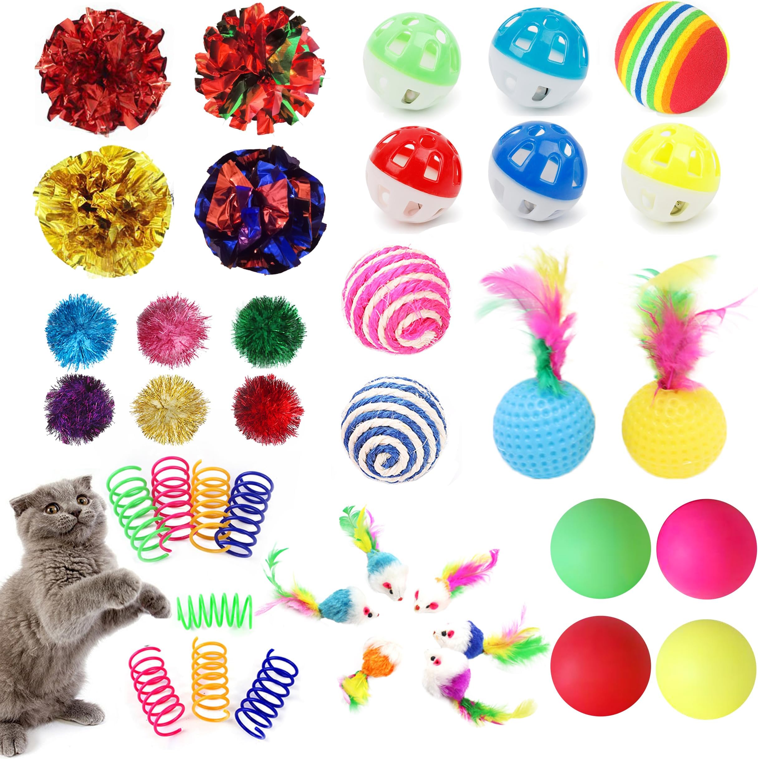 Amazon.com : Shappy 150 Pcs Cat Ball Toys Bulk Include 30 Mice Toy 10 ...