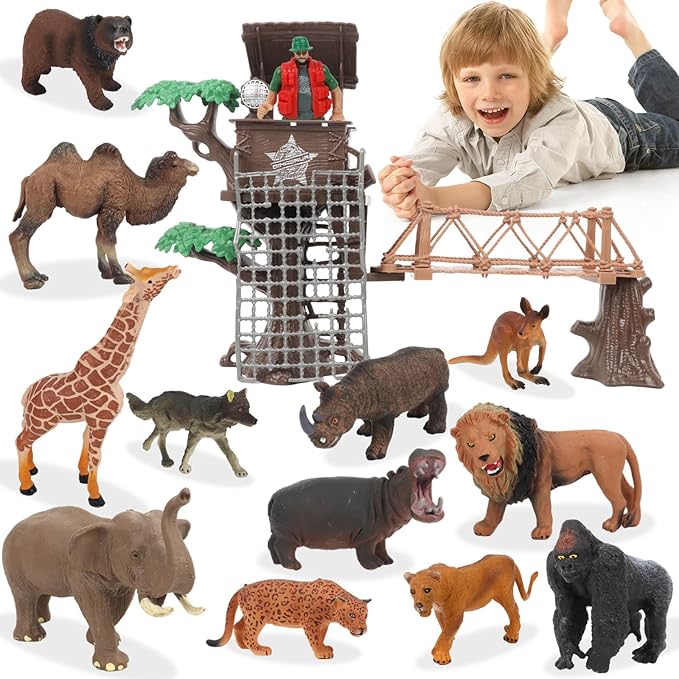 Amazon.com: Peagprav Safari Animal Figures Playset Toys, Realistic ...