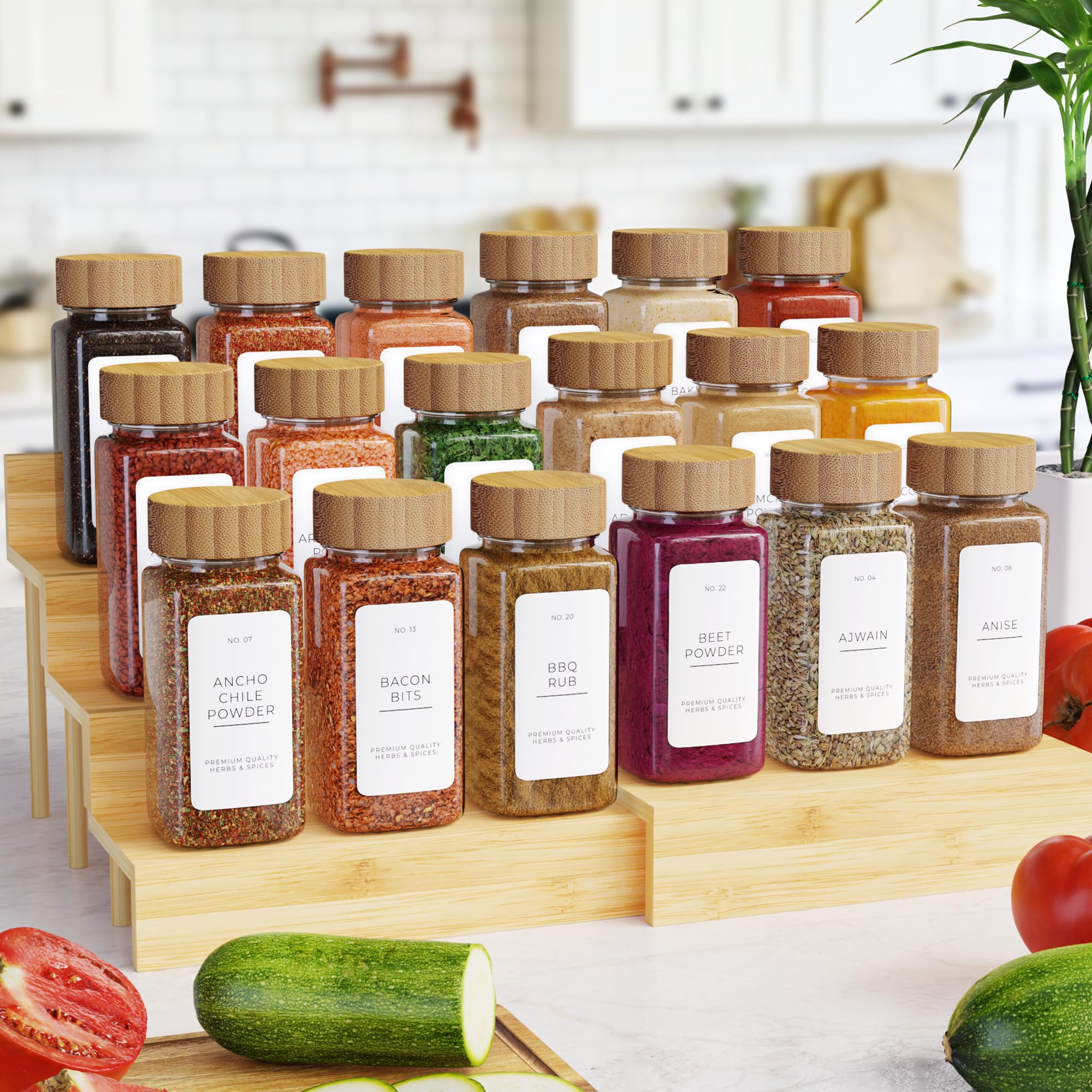 Soulace Collections 36 Pcs Spice Jars With Bamboo Lids - Glass Spice ...