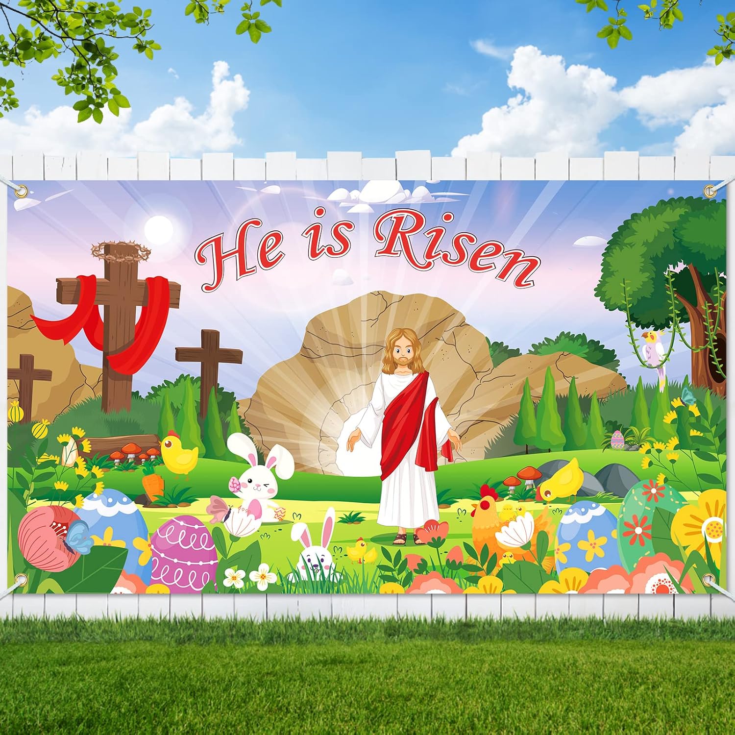 Amazon.com: Ratoyal He is Risen Easter Banner, 79x45 Inch Jesus ...
