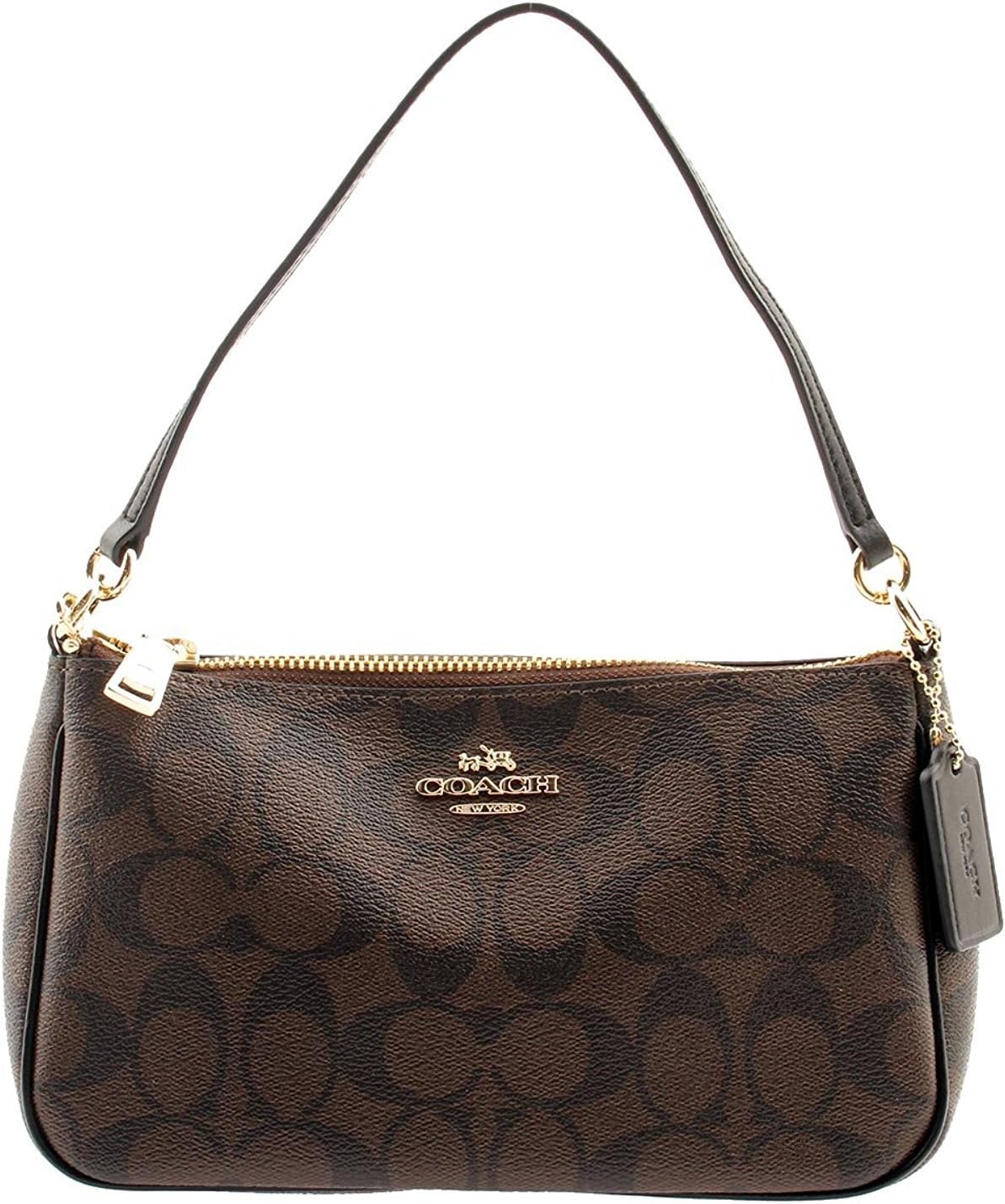 COACH Signature Coated Canvas Top Handle Crossbody F58321 (Brown/Black ...