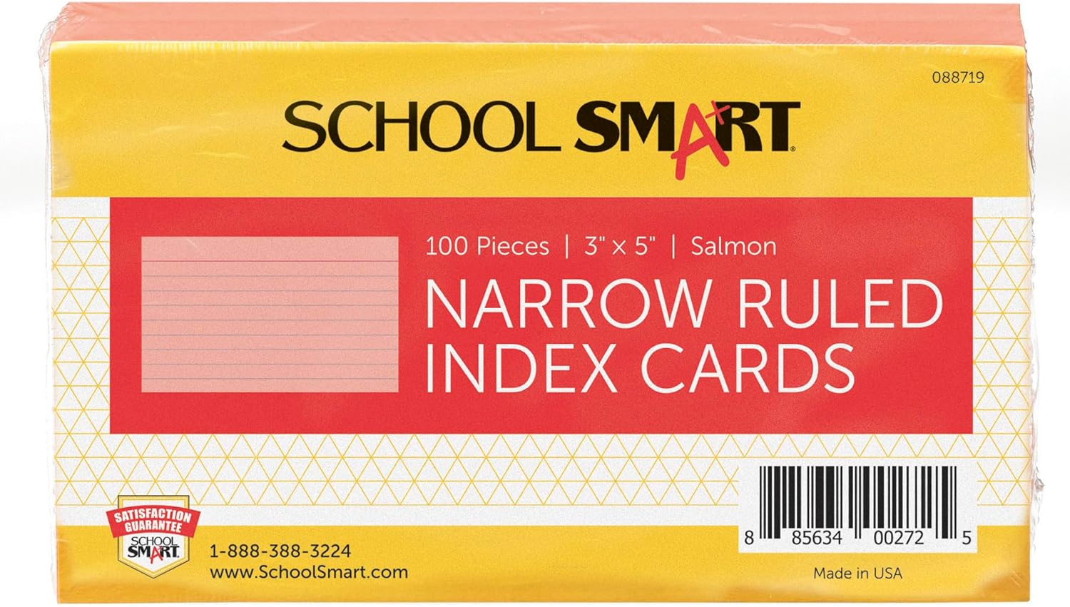 Amazon.com: School Smart Ruled Index Cards, 3 x 5 Inches, Salmon, Pack ...