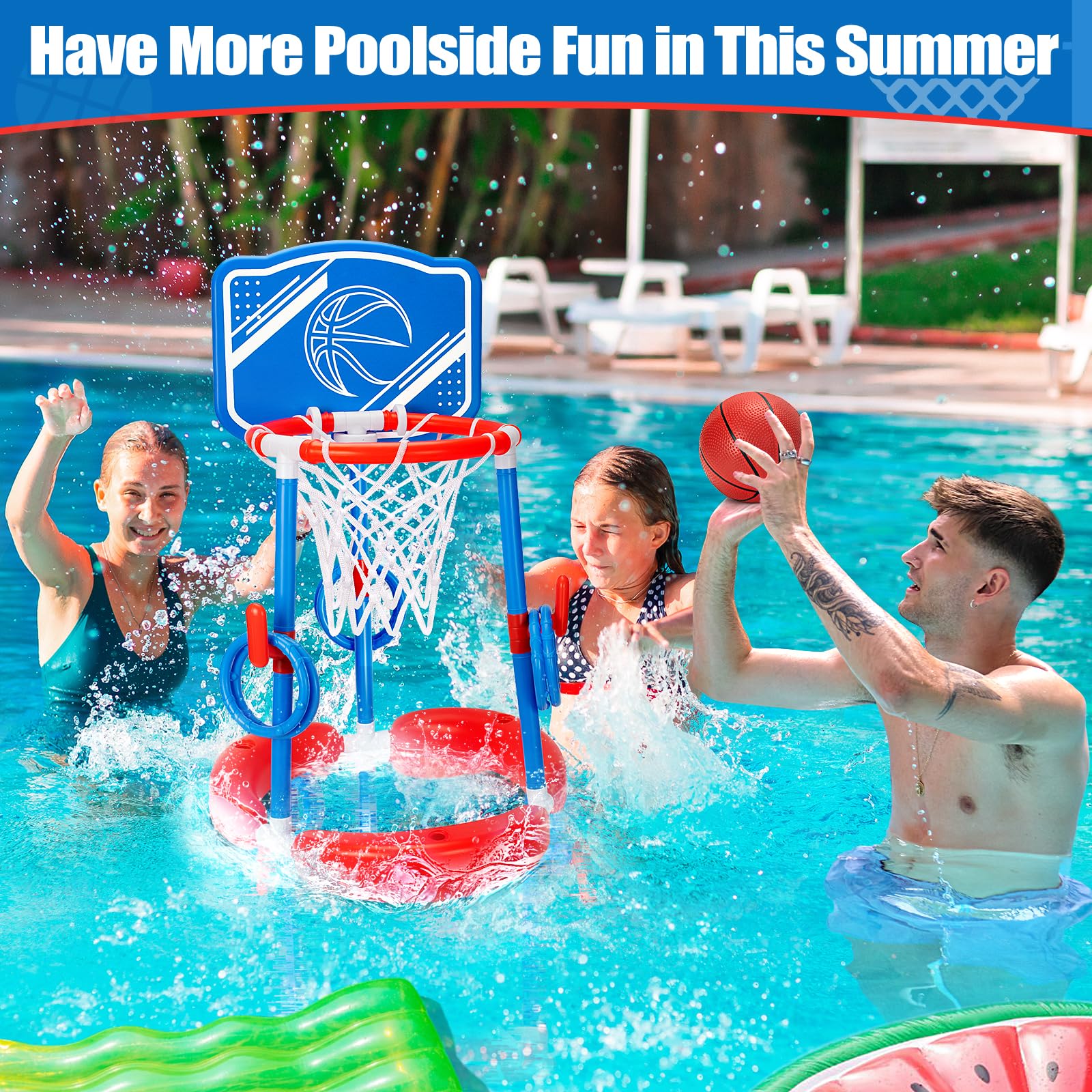 Snapklik.com : Pool Basketball Hoop, 2-in-1 Poolside Floating Pool ...