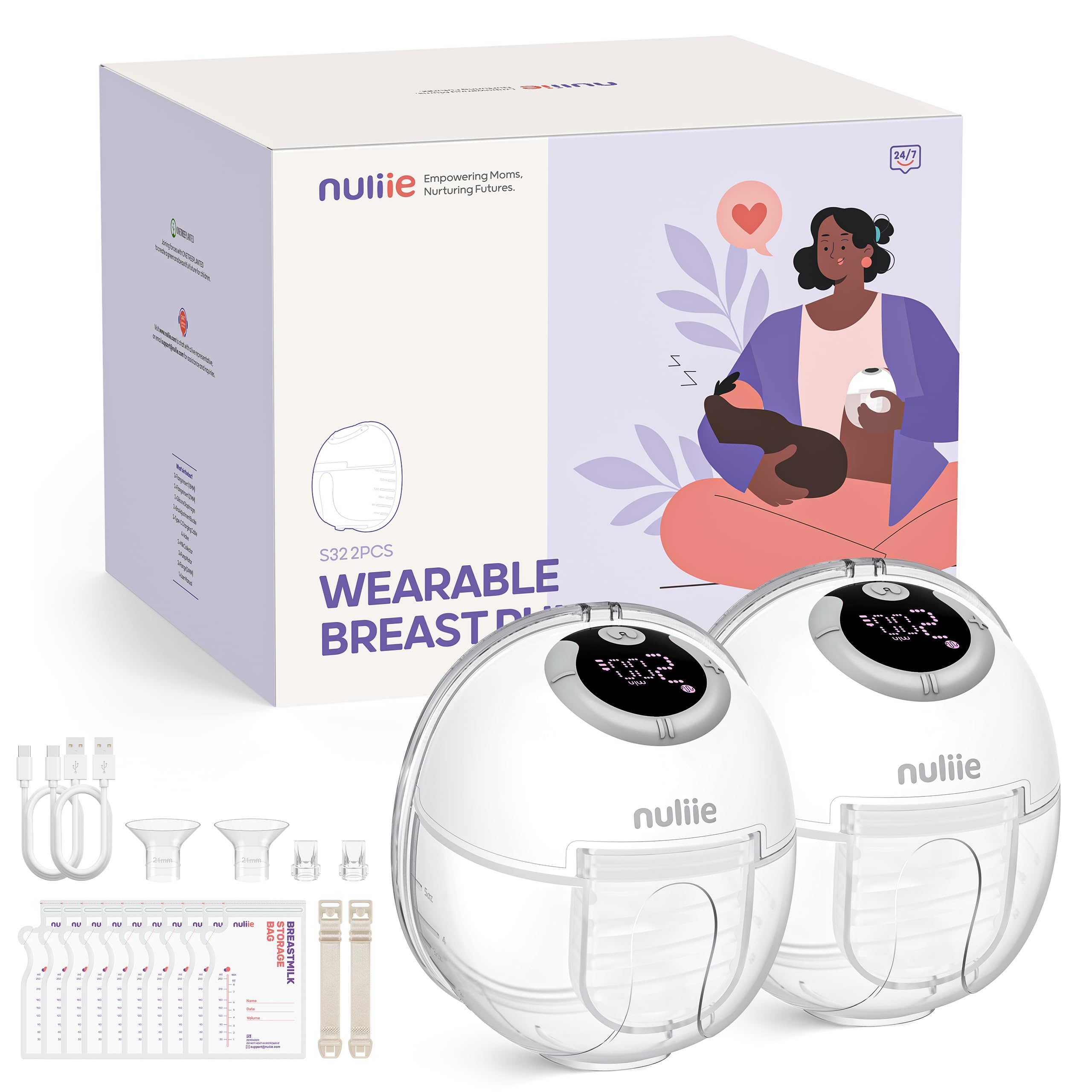 Nuliie Electric Breast Pump Hands-Free S32, Wearable Portable Breast ...