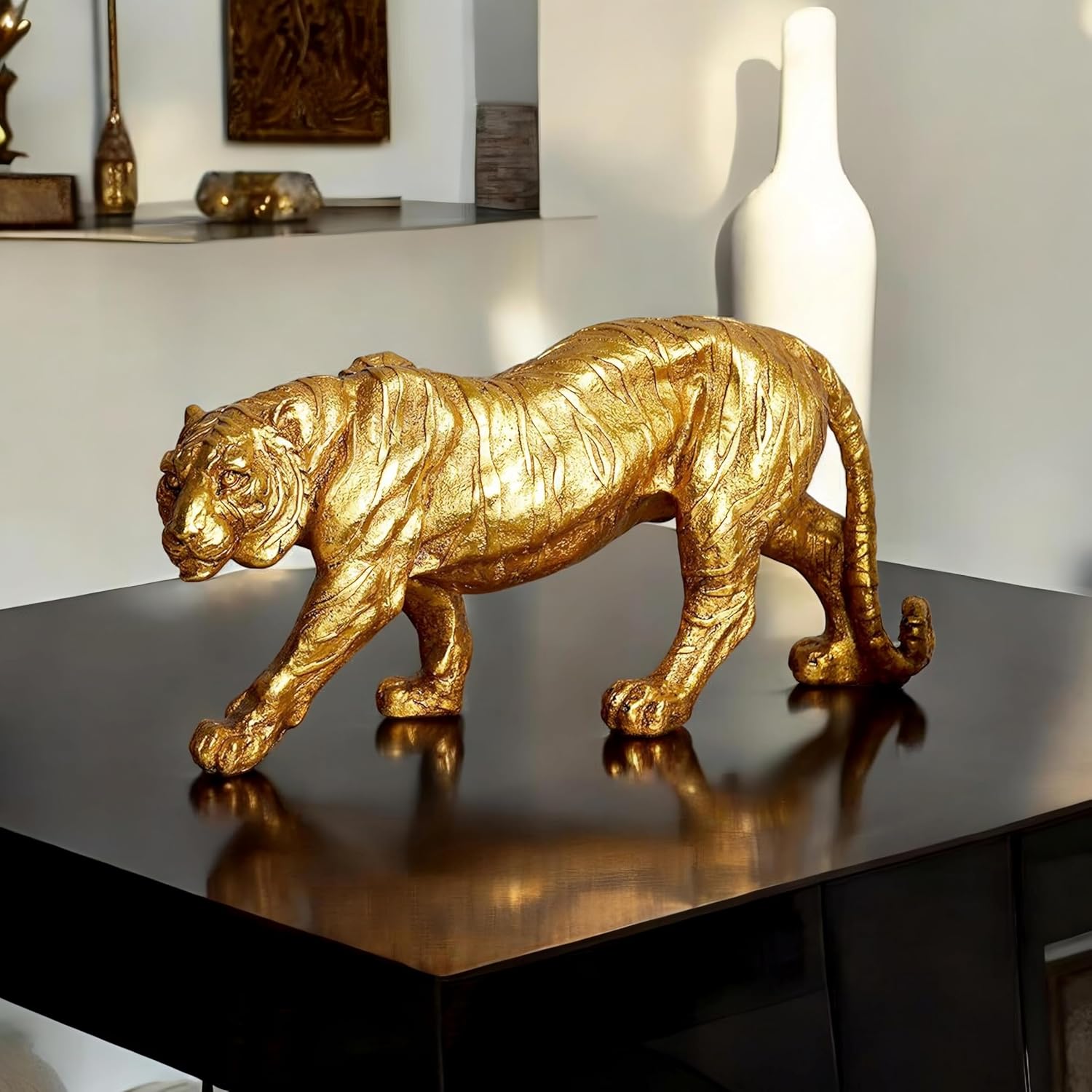 Buy MAXXINN Antique Panther Tiger Sher with Gold Polish Metal Statue ...