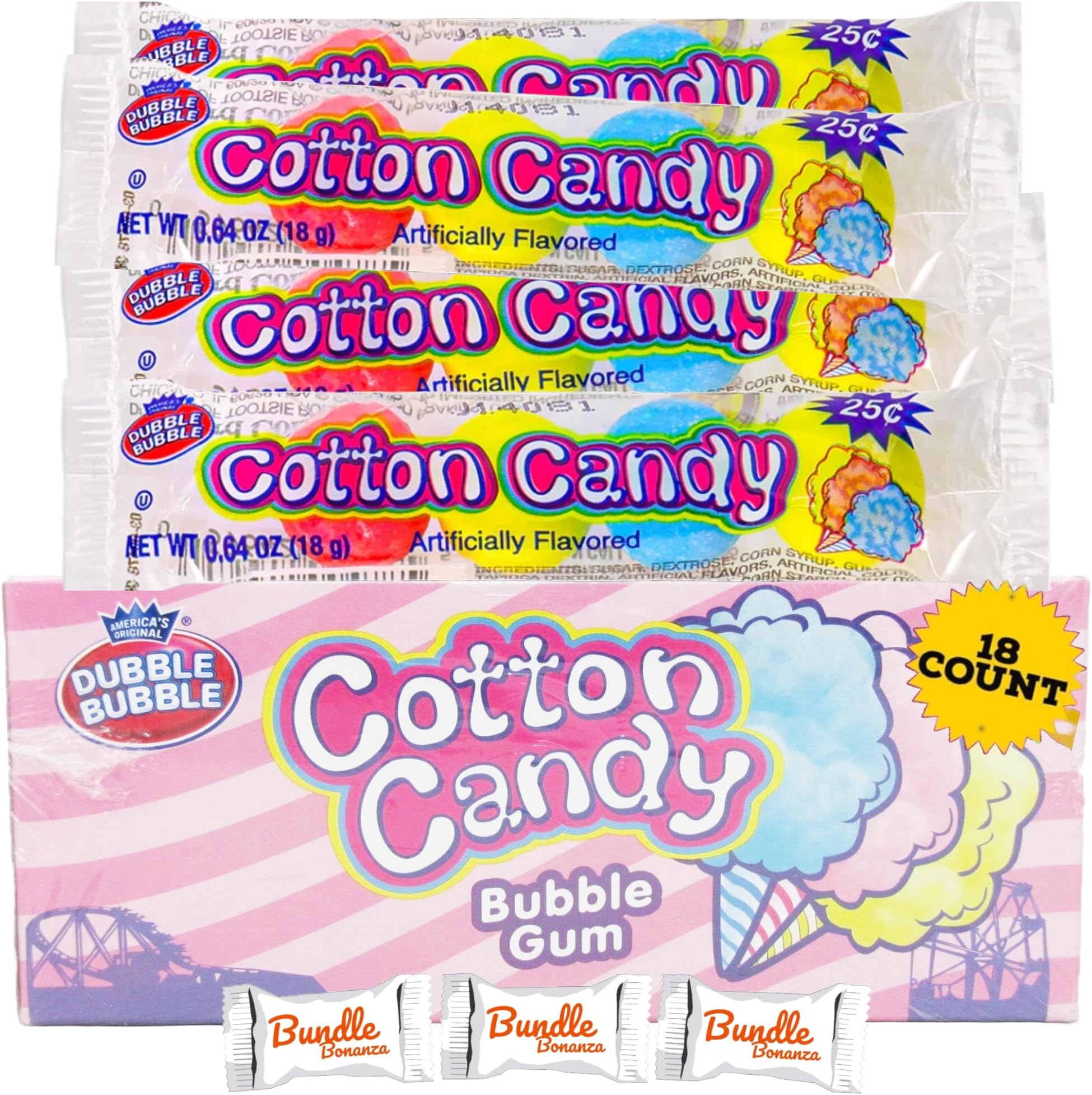 Amazon.com : Double Bubble COTTON CANDY Bubble Gum, 4 Count Tubes (18 ...