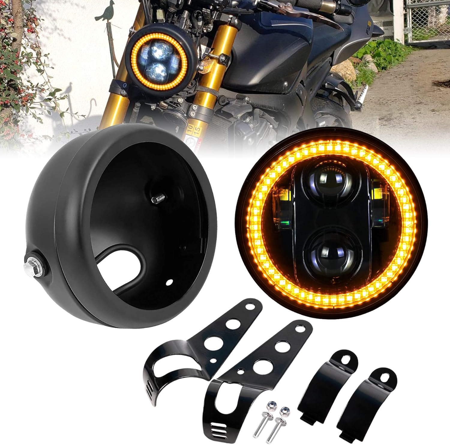 Amazon.com: HENGTUAOTO 5 3/4 5.75 Inch Yellow LED Headlight for ...
