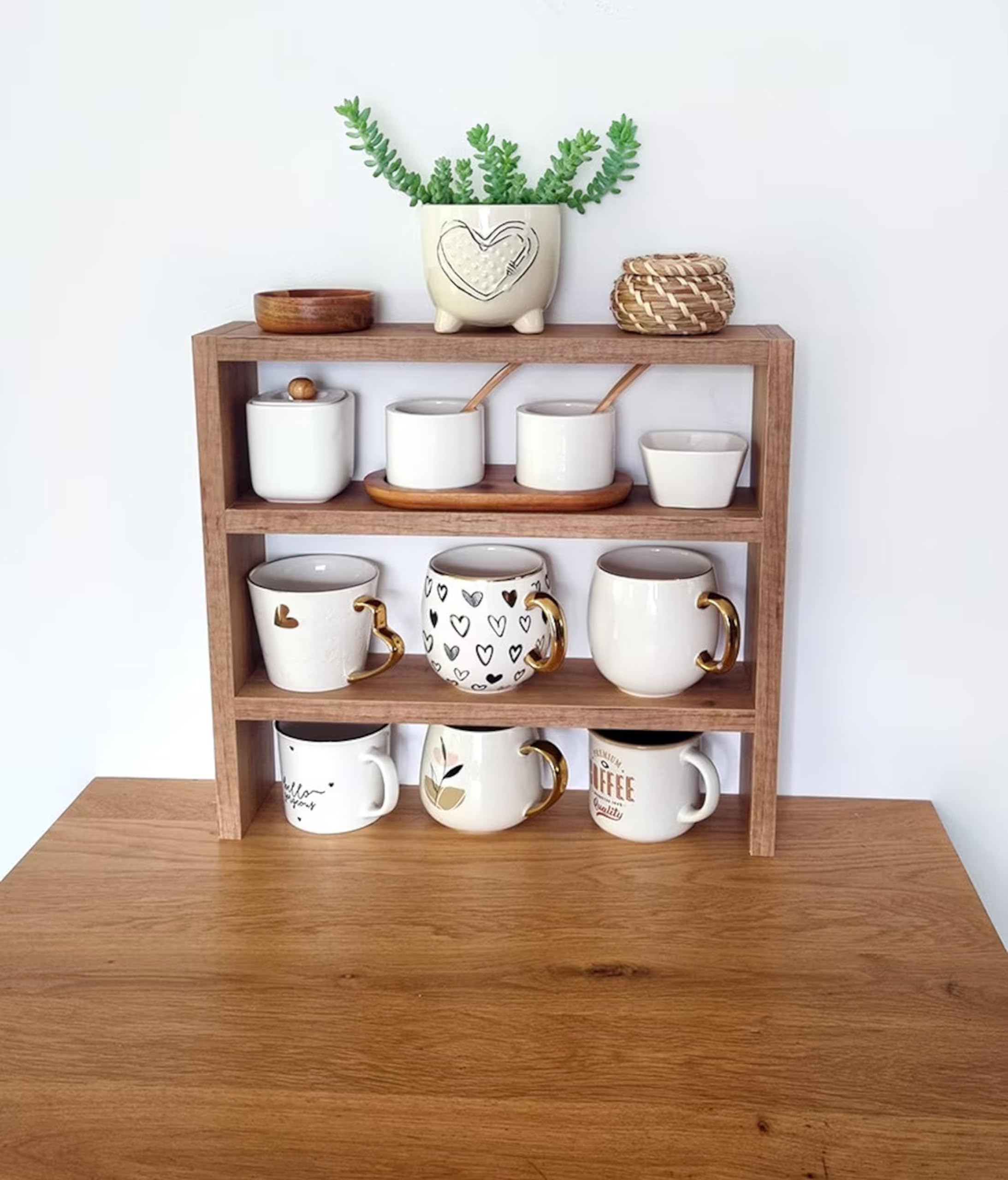 Insight Arts Wood Kitchen Counter Shelf, Countertop Spice Rack, Kitchen ...