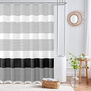 Amazon.com: Dynamene Extra Long Shower Curtains, 84 Inches Long Farmhouse Boho Striped Fabric ...