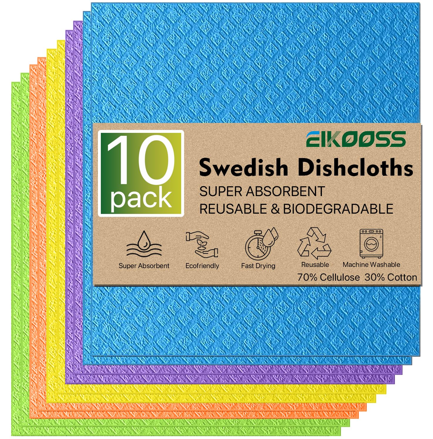 Amazon.com: EIKOOSS Swedish Dishcloths for Kitchen,10 Pack Reusable and ...