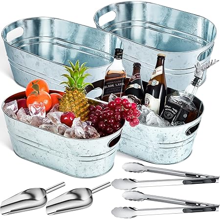 Amazon.com: BARsics 5-Quart Galvanized Metal Tin Tub for Beverages ...