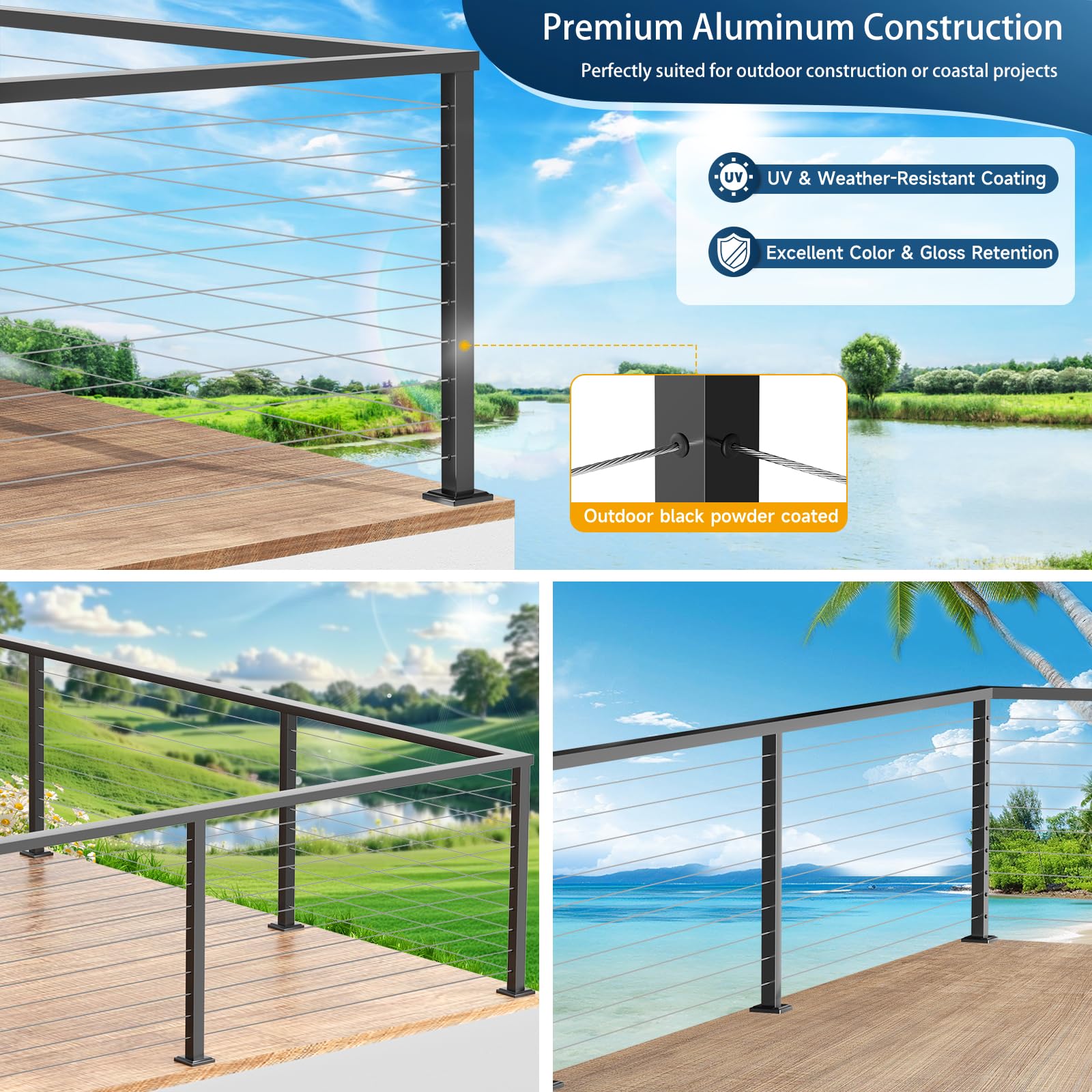Snapklik.com : Gyykzz 36" Aluminum Cable Railing Corner Post Perfect ...