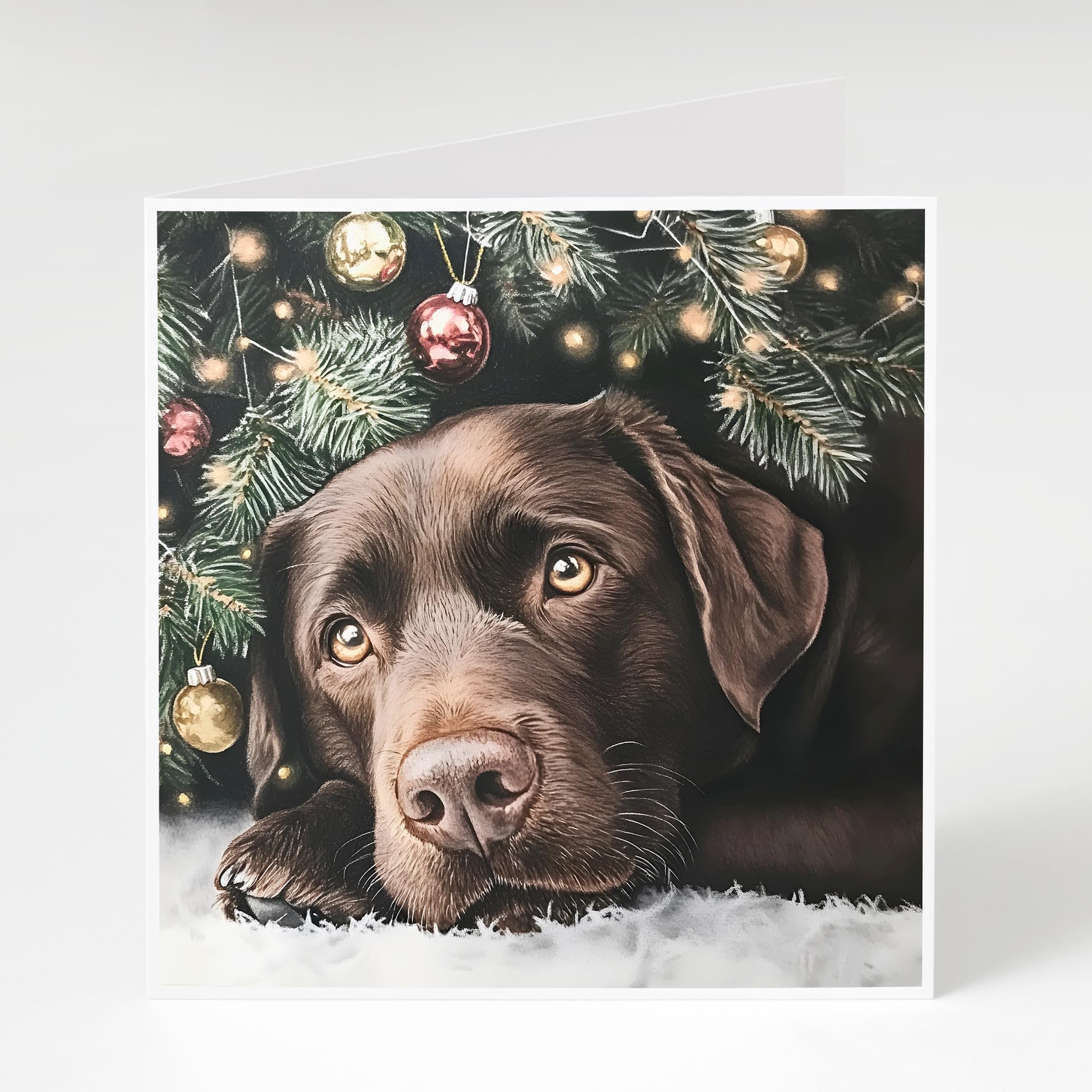 Brown Labrador Christmas Cards Pack of 5 brown labrodor under a ...