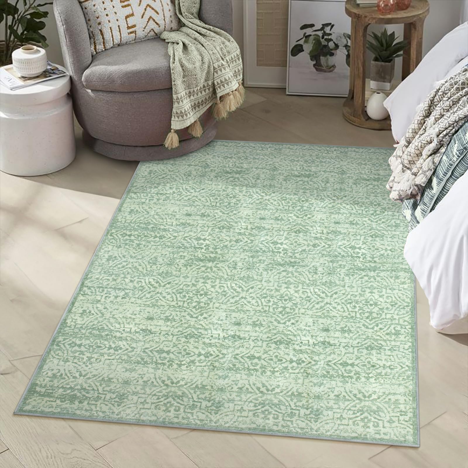 Amazon.com: Lahome Sage Green Washable Area Rug for Bathroom, Soft 3x5 ...