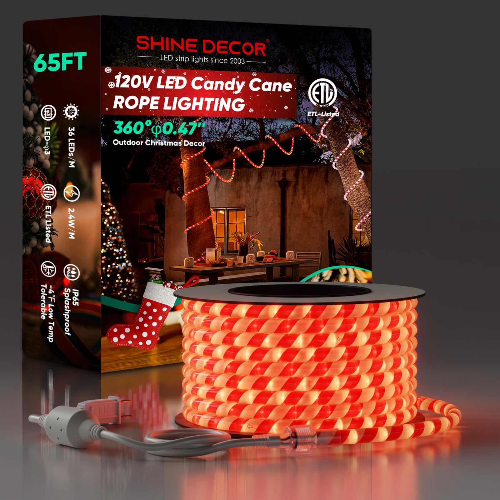 Amazon.com: Shine Decor LED Rope Light, Outdoor Candy Cane Rope ...