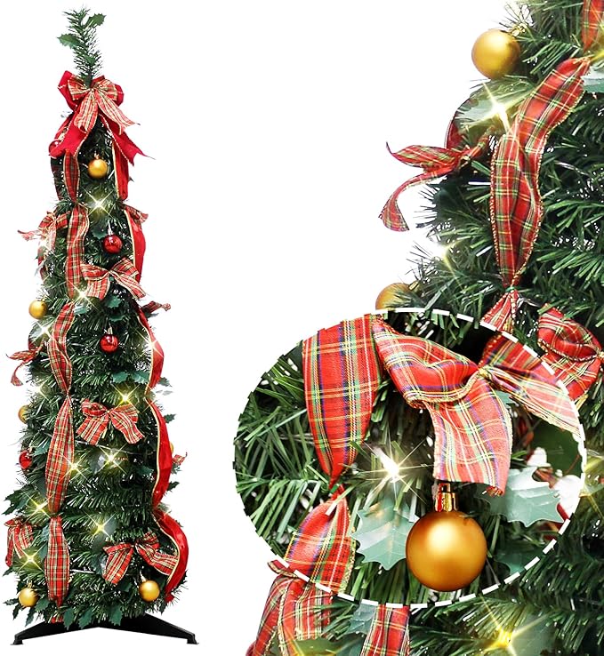 Amazon.com: 4FT Pop up Christmas Tree for Indoor Decoration Pre-lit ...