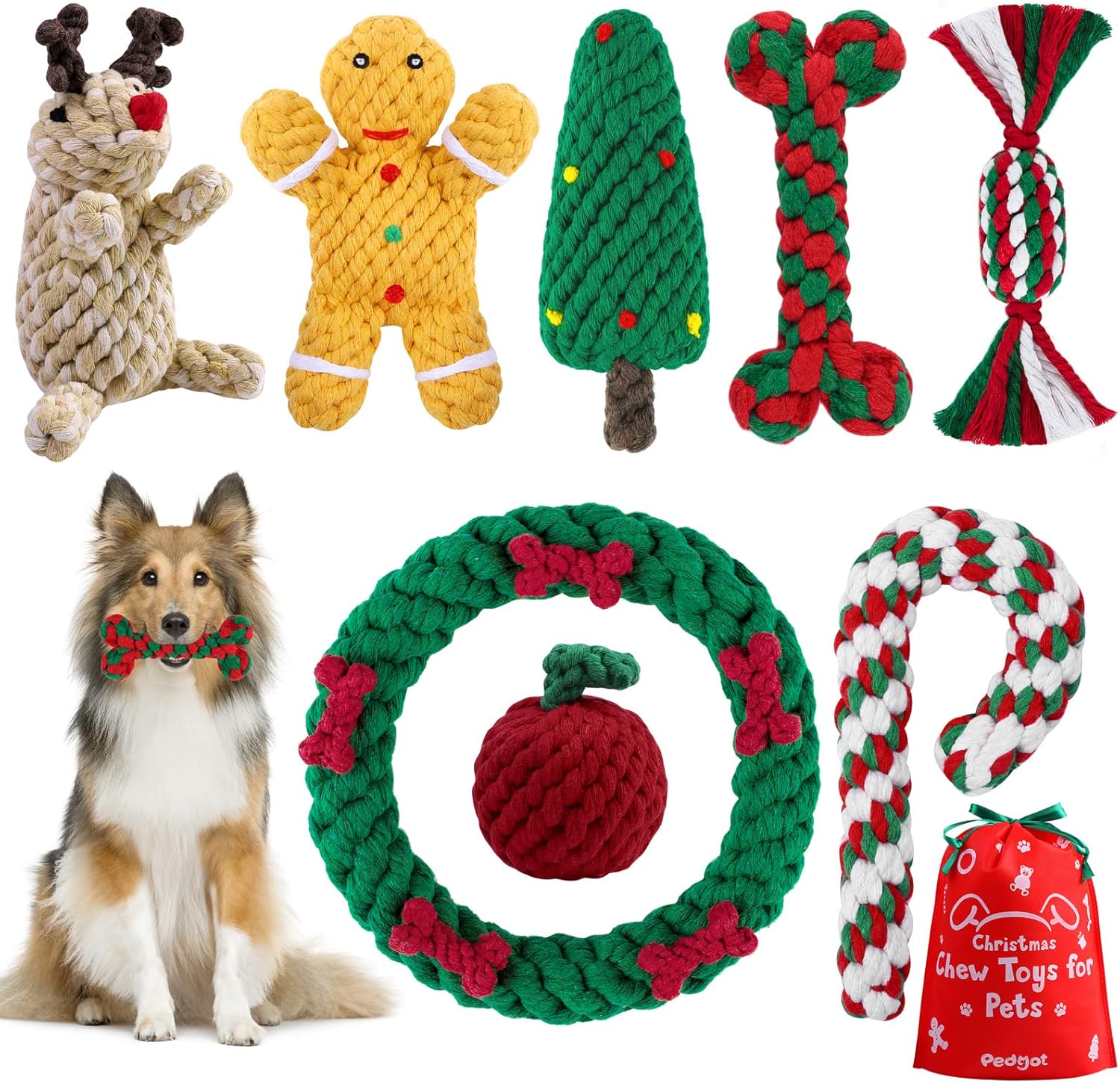 Pet Supplies : Pedgot 8 Pieces Dog Rope Toys Christmas Chew Training ...