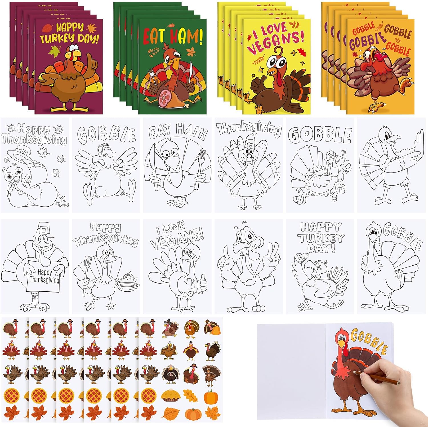 Amazon.com: Sayglossy 60 Sets Coloring Books Bulk with Stickers, Turkey ...