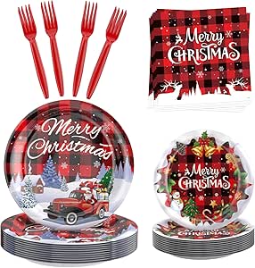 Amazon.com: Christmas Paper Plates and Napkins, Christmas Dinnerware ...