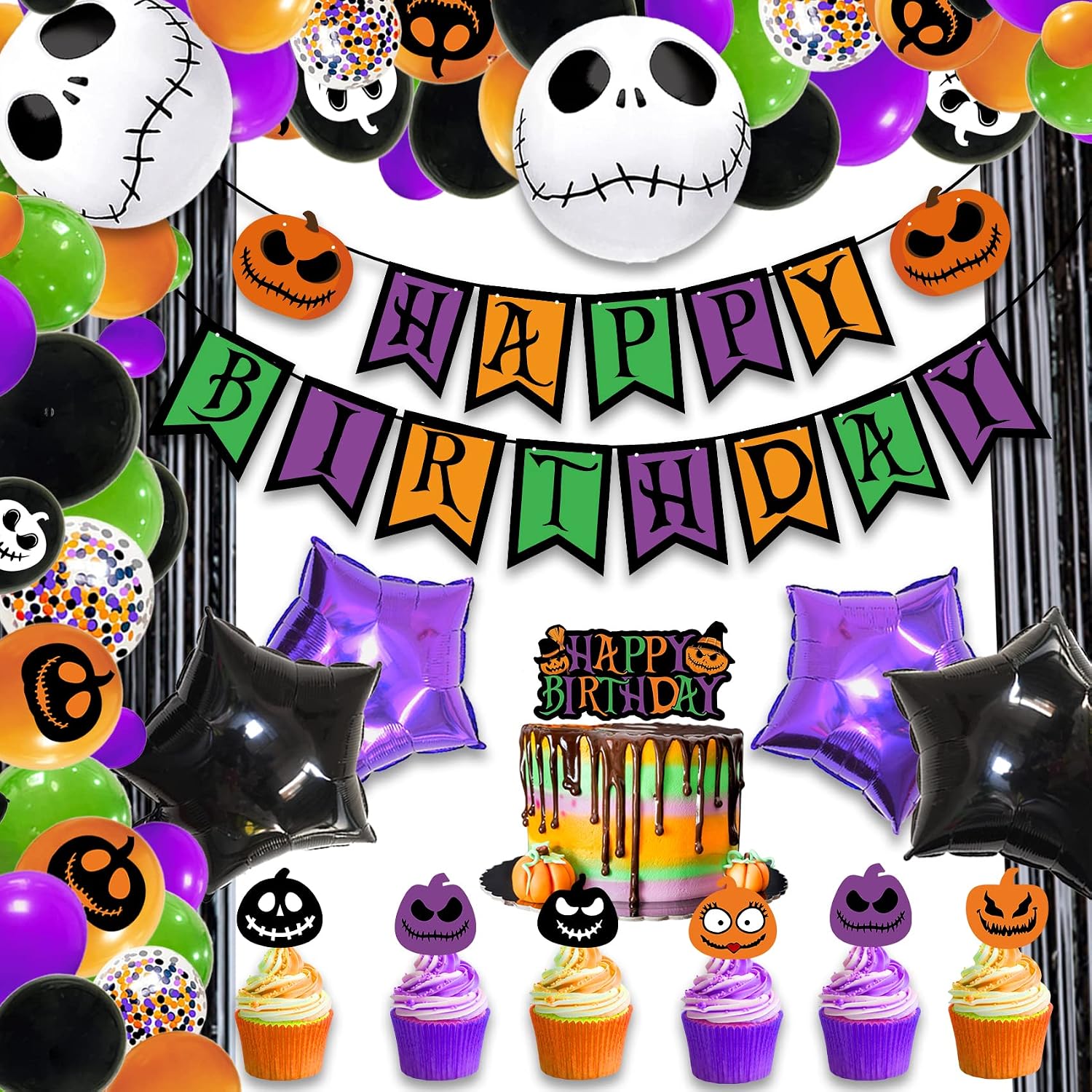 Amazon.com: Halloween Birthday Party Decorations Banner 78PCS with Hppy ...