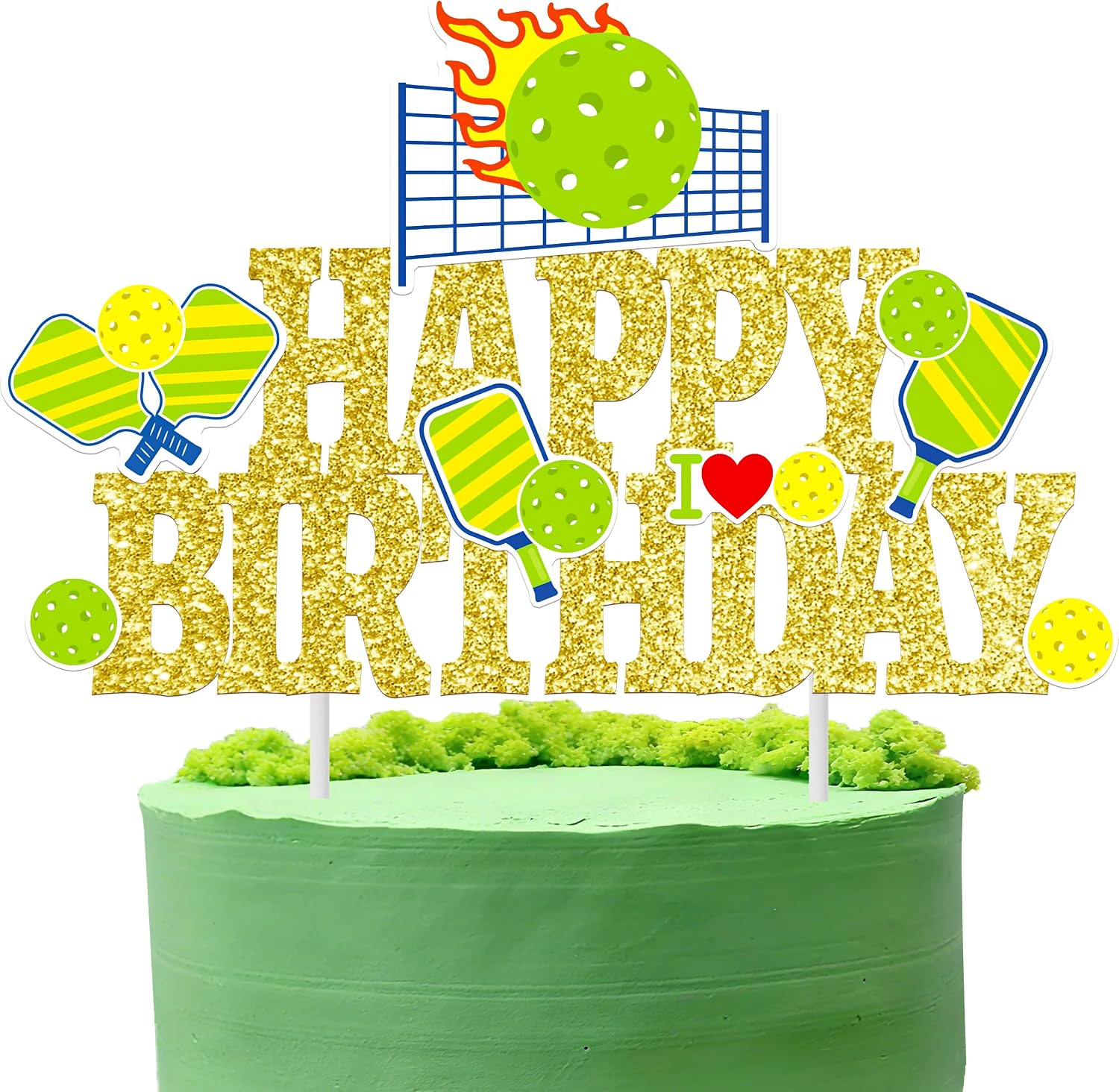Amazon.com: Pickleball Birthday Party Cake Topper Gold Glitter Happy ...