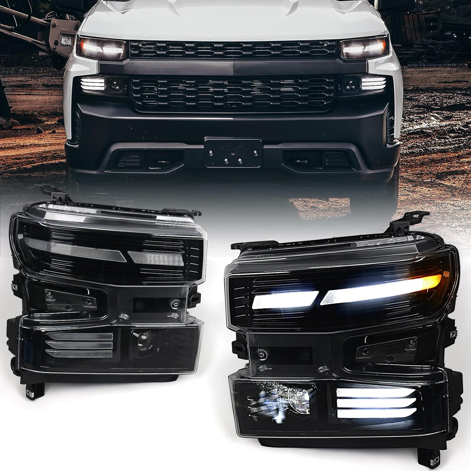 Amazon.com: Huray Full LED Headlights Assembly for Chevy Silverado 1500 ...
