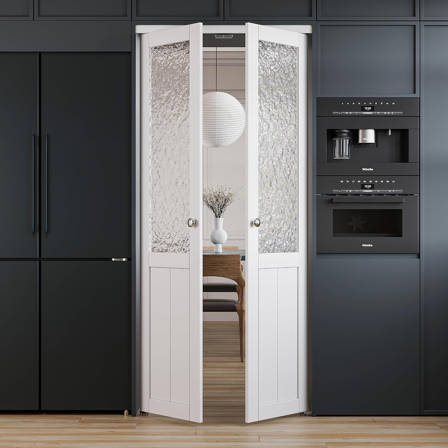 French Pivot Door for 36" x 80" Opening, Double Frosted Ripple Glass ...