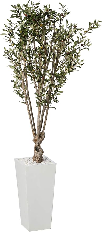 Amazon.com: Nearly Natural 6ft. Olive Artificial Tree in White Tower ...