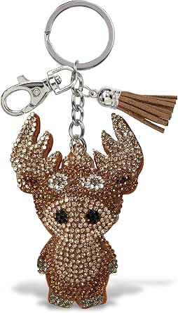Aqua79 Moose Keychain - Brown Sparkling Rhinestones Charm with Tassel ...