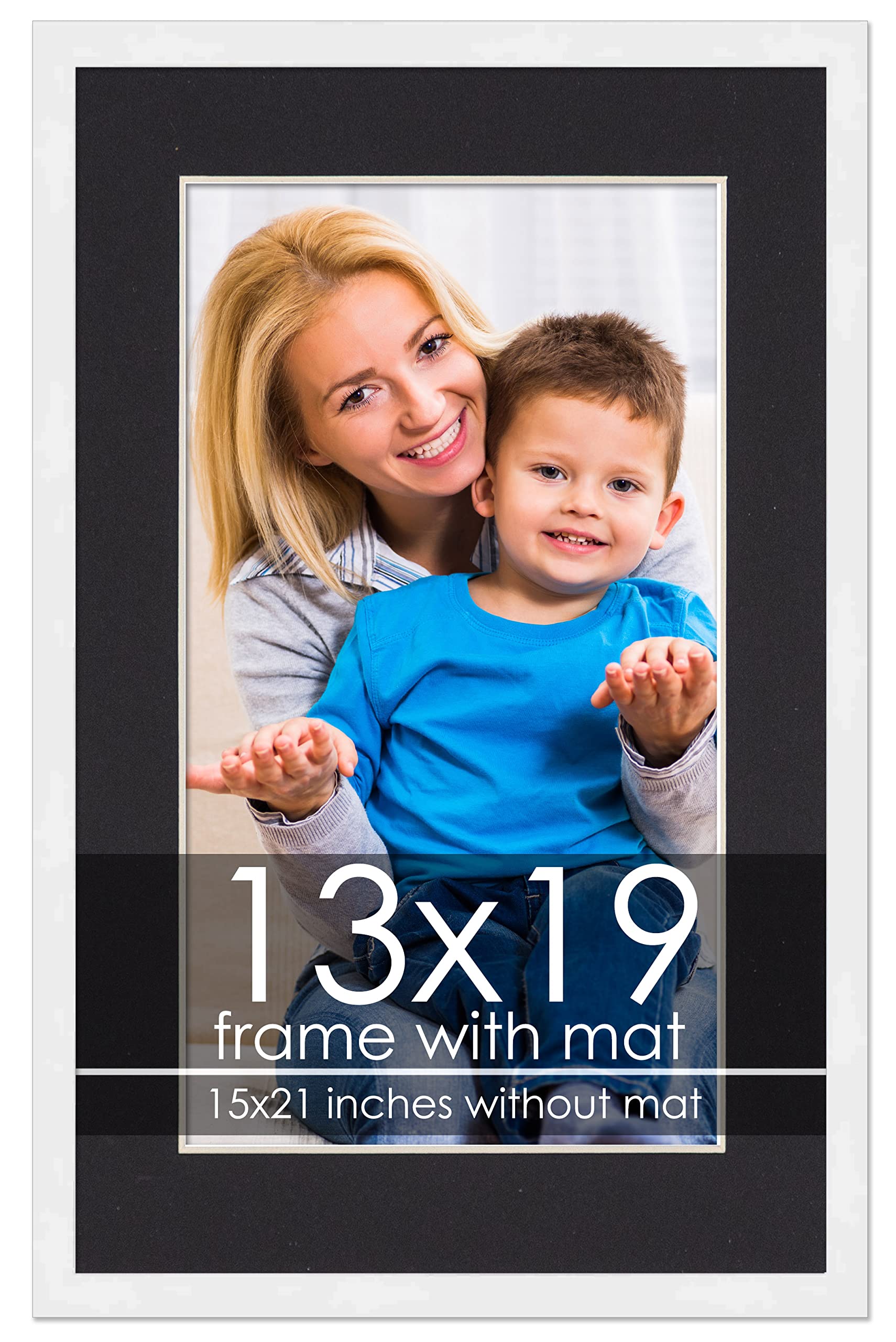 Amazon.com - 13x19 Frame with Mat - White 15x21 Frame Wood Made to ...