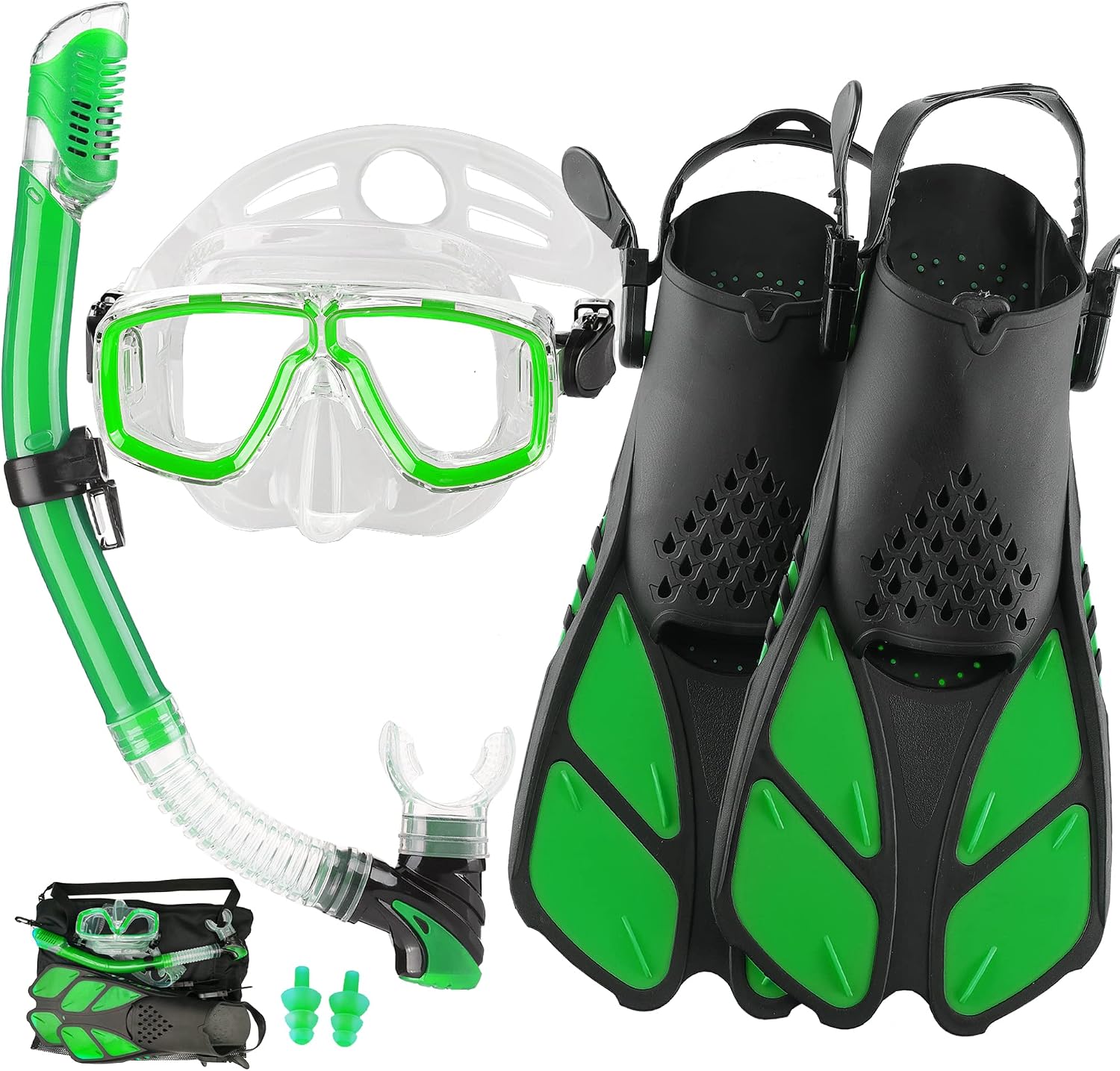 Adults Mask Snorkel Fins Set, Snorkeling Gear for Adult with Fins ...