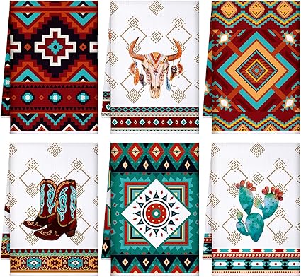 Amazon.com: Set of 6 Southwestern Kitchen Towels Boho Aztec Theme ...