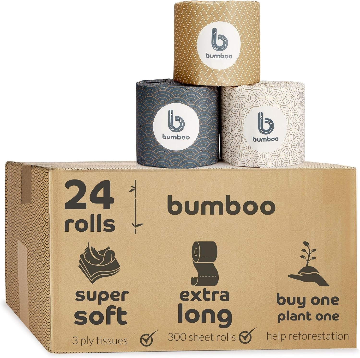 Bumboo Toilet Roll 24 Pack | Wrapped Toilet Paper 3 ply, 300 Sheets ...