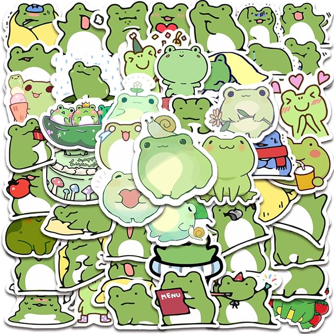 Amazon.com: 50 Pieces Frog Stickers Cartoon Vinyl Waterproof Stickers ...