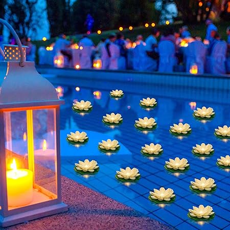 Amazon.com: 24 Pcs Floating Pool Lights Lotus Floating Lanterns ...