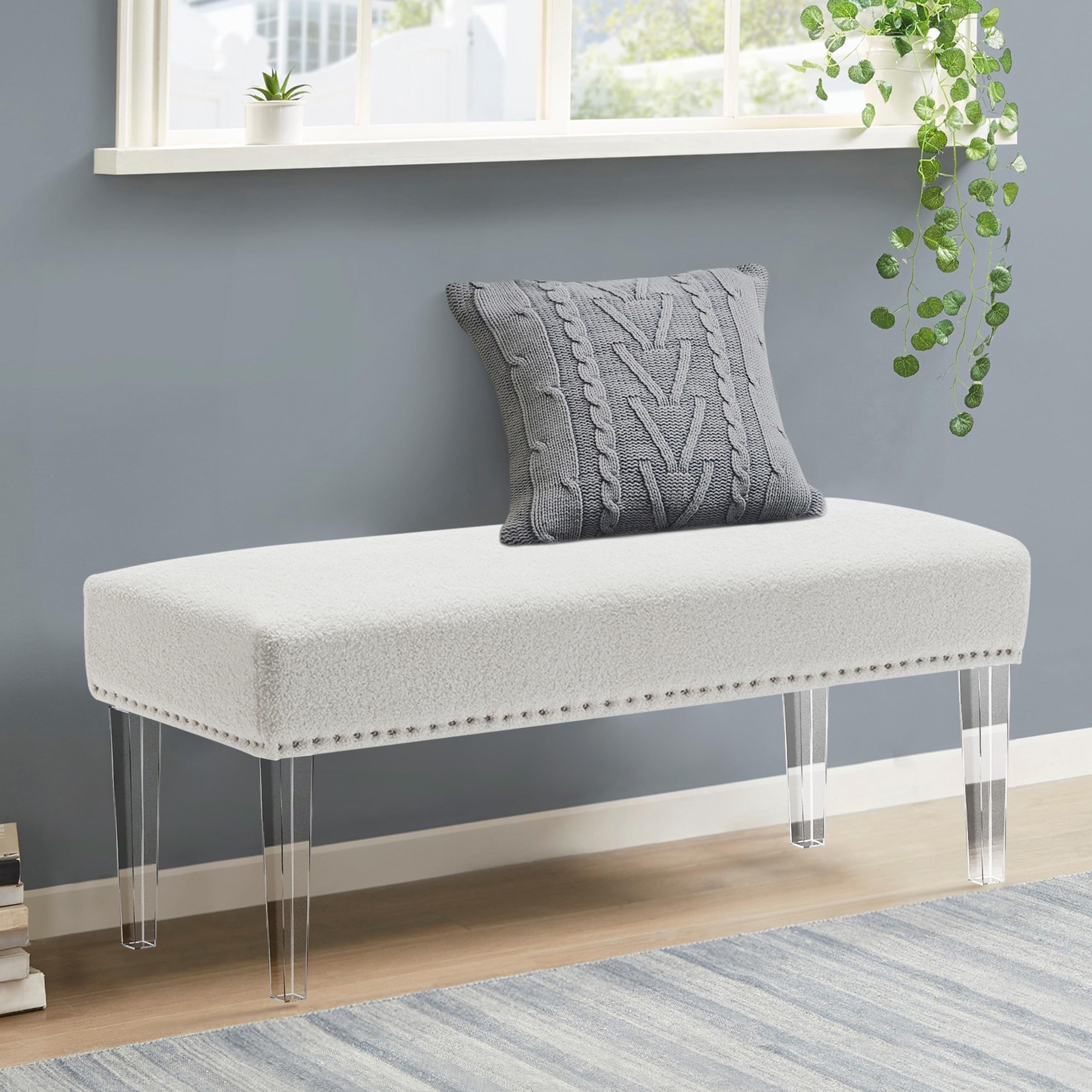 Amazon.com - Linon Ella Acrylic Leg, Backless Bench, Platinum & Clear ...