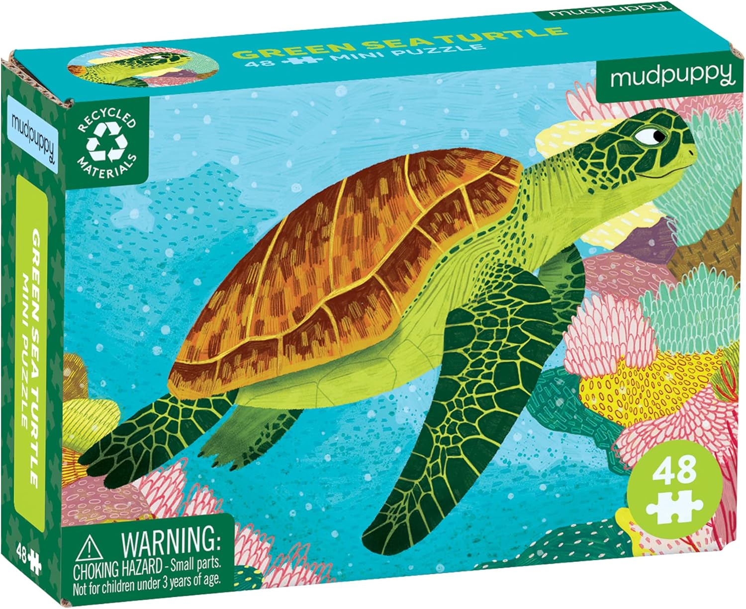 Amazon.com: Mudpuppy Green Sea Turtle Mini Puzzle, 48 Pieces, 8” x 5.75 ...