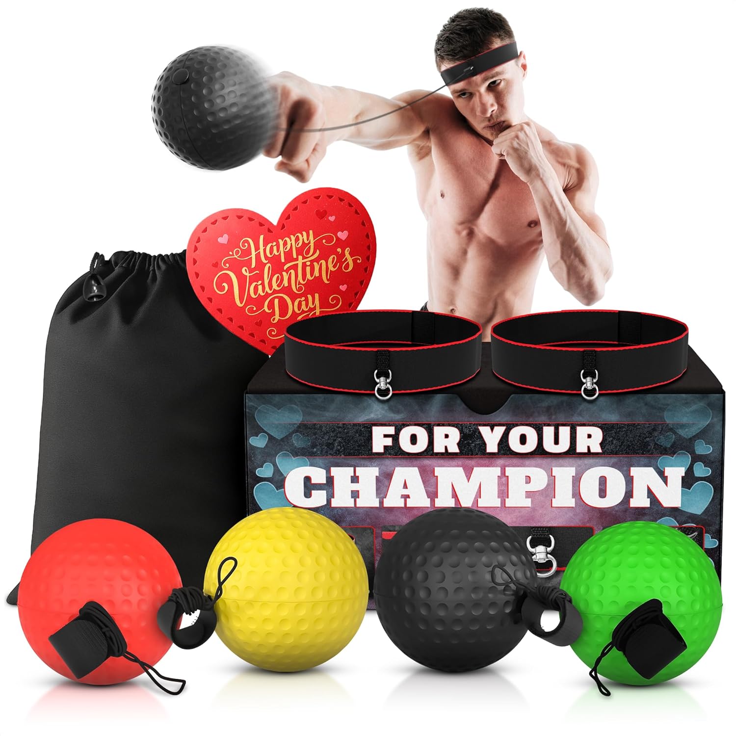 Boxing Reflex Ball Set with 4 Difficulty Balls & 2 Adjustable Headbands ...