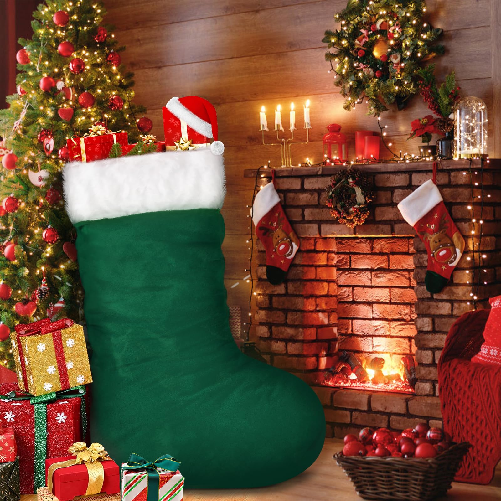 zzhxkjhky 4 Packs 45” Jumbo Christmas Stockings Giant Christmas Green ...