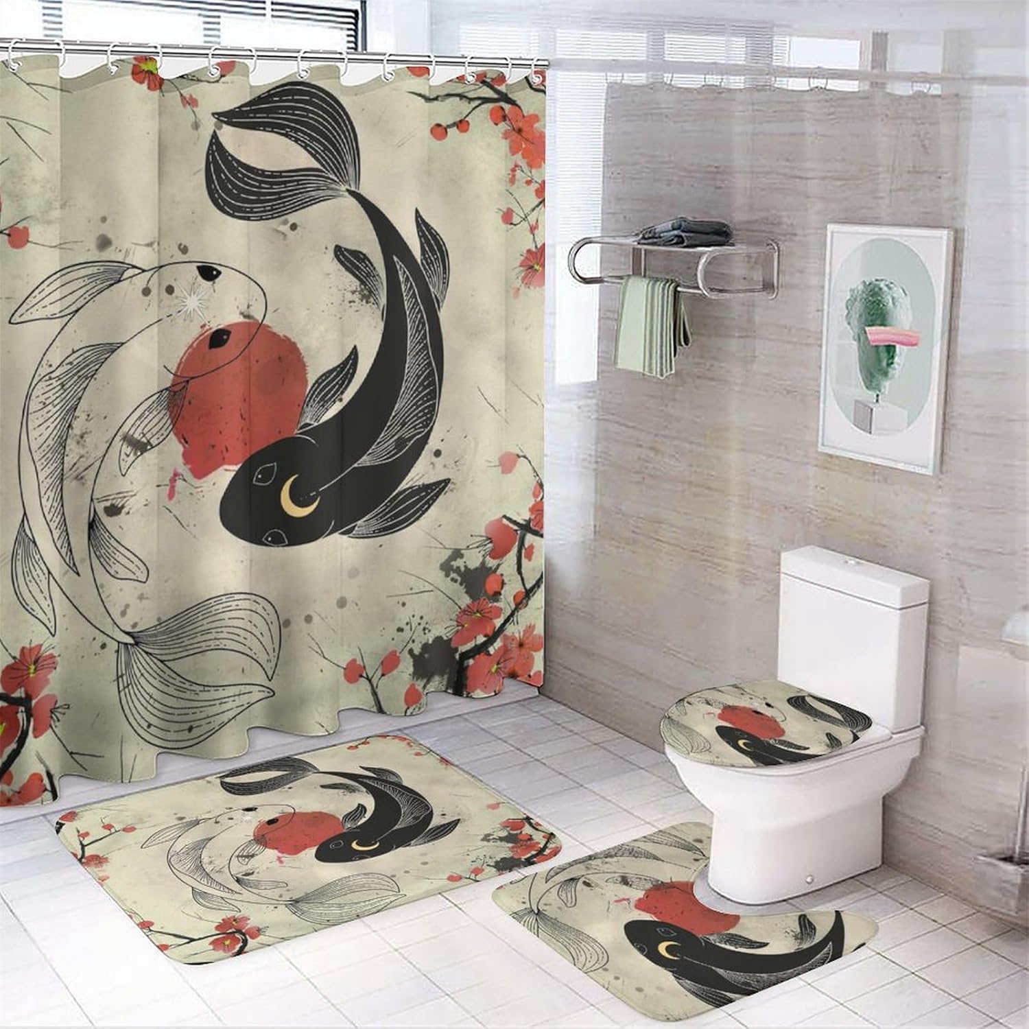 Amazon.com: Rustic Japanese Koi Fish 4 Piece Shower Curtain Sets ...