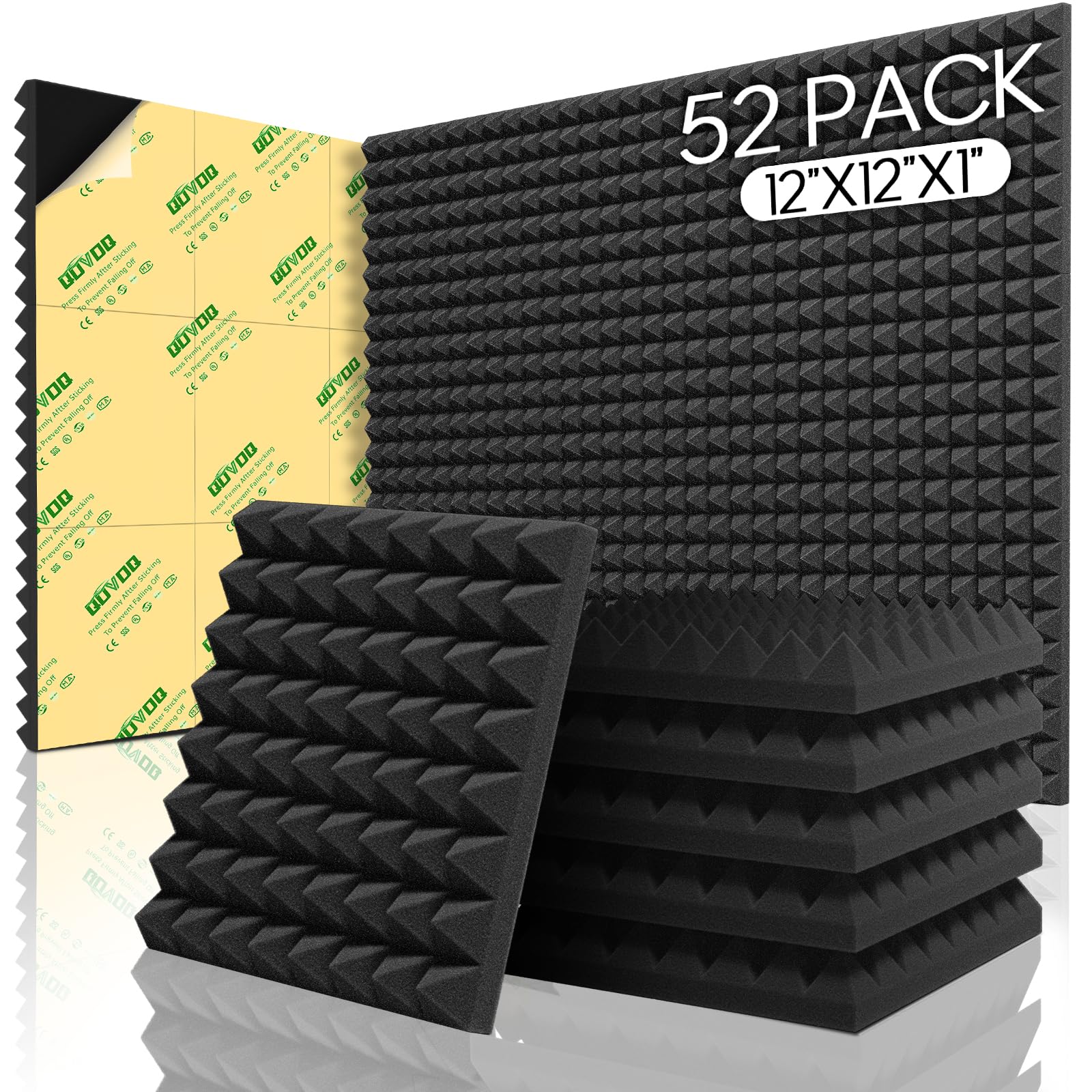 Buy 52 Pack Sound Proof Foam Panels for Walls, Pyramid Acoustic Wall ...