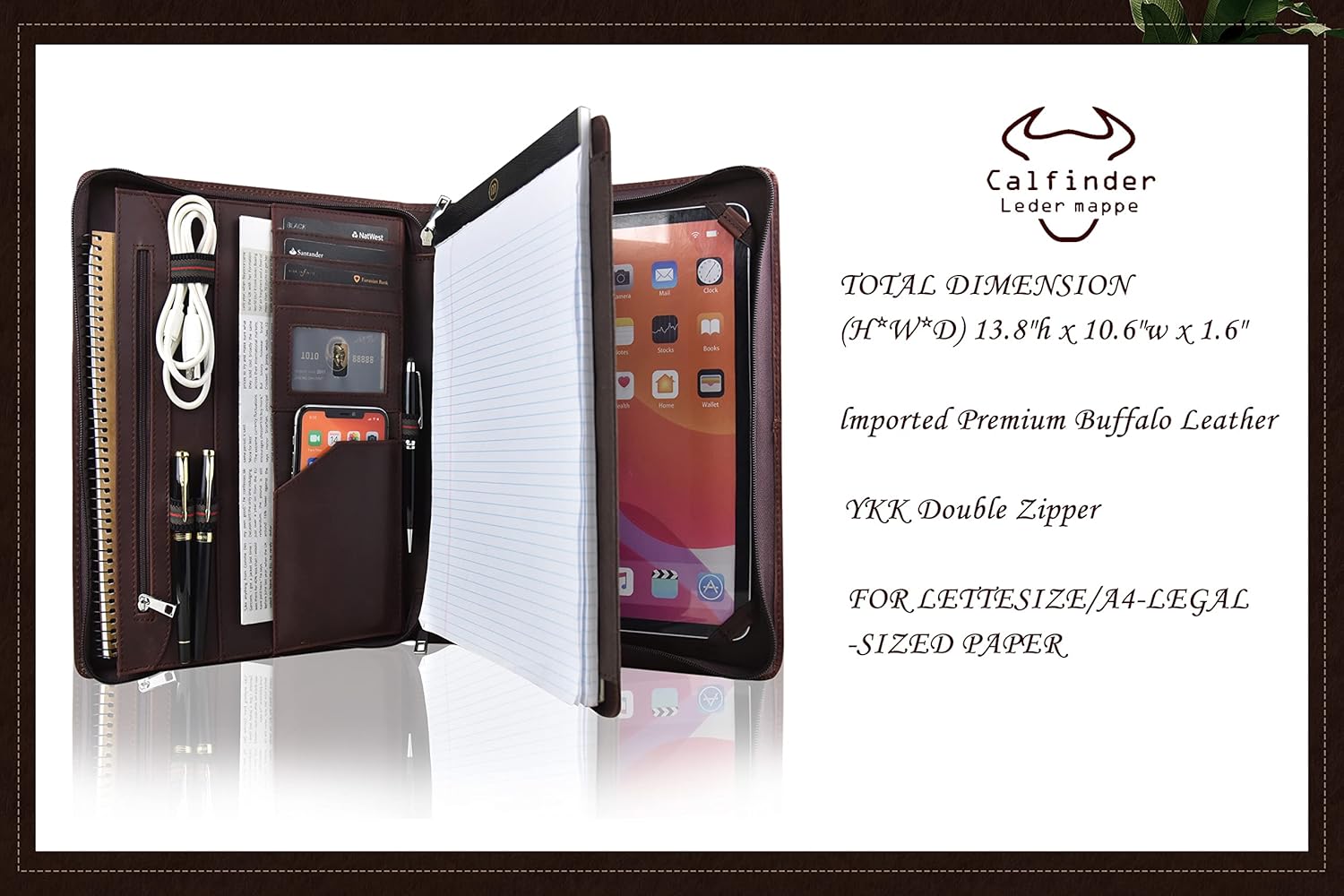 Conference Folder A4 Writing Folder, Leather Portfolio Folder with A4 ...