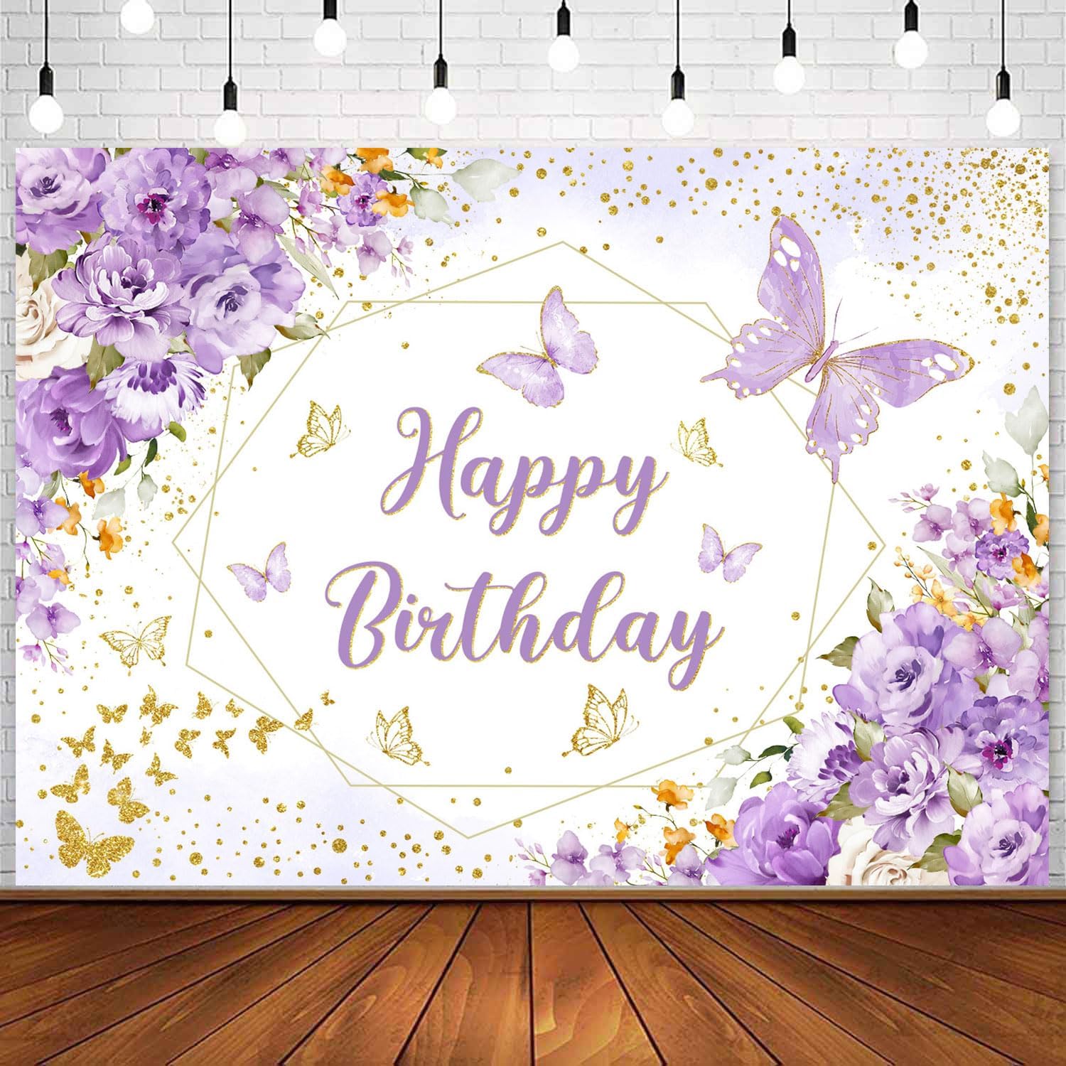 Amazon.com : MEHOFOND 10x7ft Spring Purple Floral Happy Birthday ...