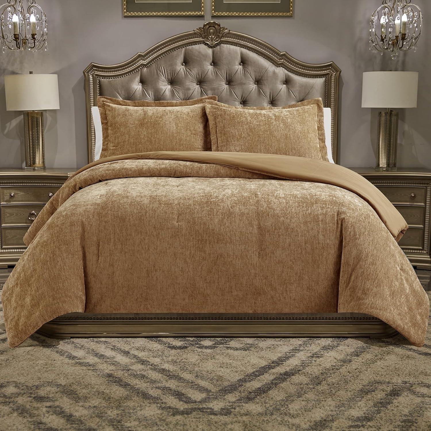 Amazon.com: Luxury Chenille Queen Comforter Set, One Comforter with Two ...