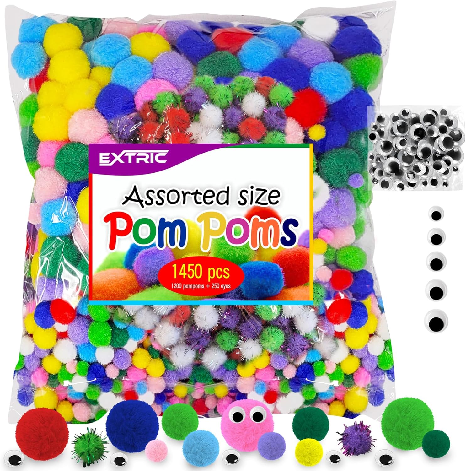 Amazon.com: 1200 Pcs Pom Poms, Multicolor Pom Poms, Bulk Pack, Assorted ...