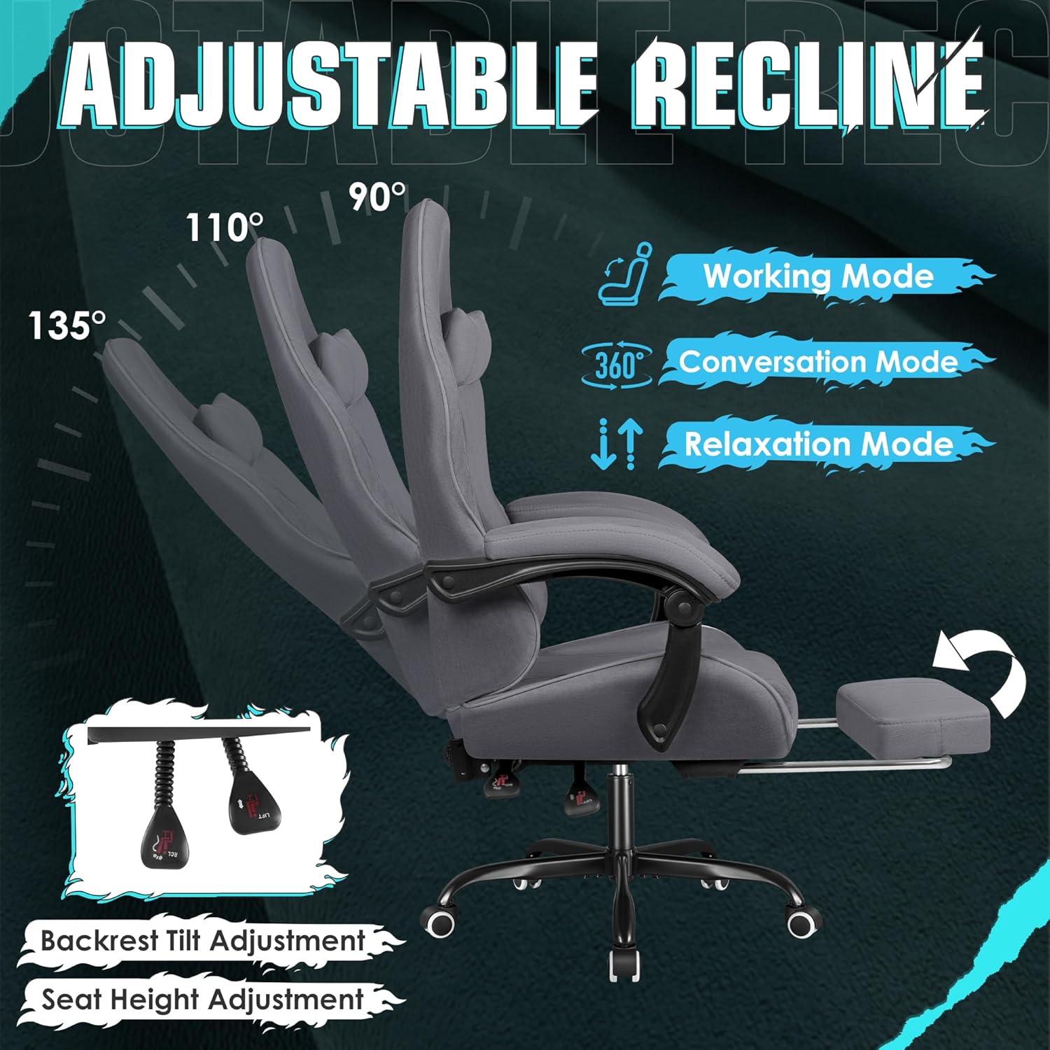 Shahoo Gaming Chair Fabric with Footrest and Massage Lumbar Support ...